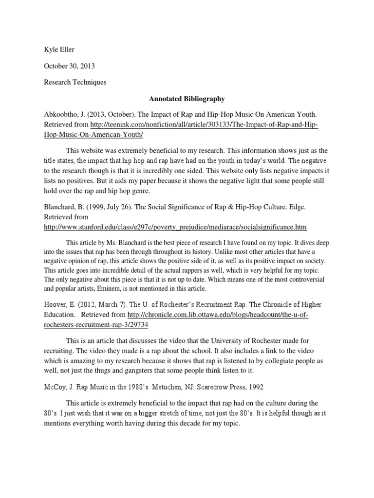 Annotated Bibliography | PDF | Rapping | Hip Hop Music