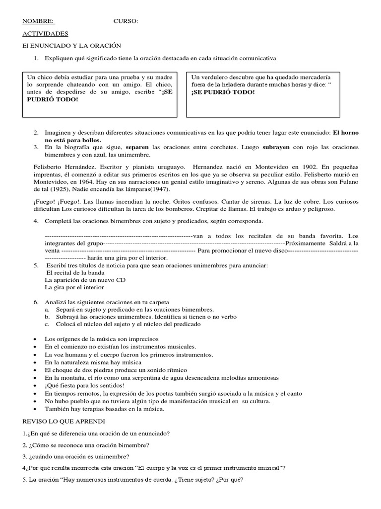 Oracion Pdf Oración Lingüística Asunto Gramática