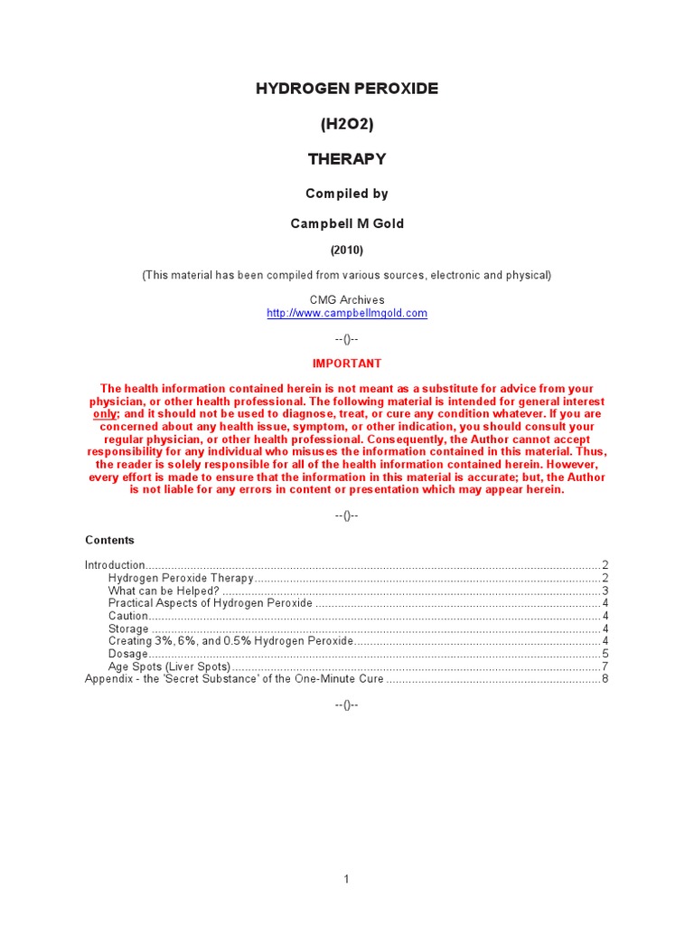 Hydrogen Peroxide Therapy | PDF | Hydrogen Peroxide | Peroxide