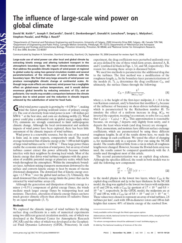 The Influence of Large-Scale Wind Power On Global Climate | PDF | Wind ...