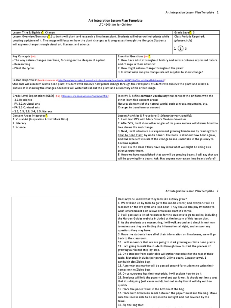 Art Science Integration Lesson Plan | PDF | Lesson Plan | Educational ...