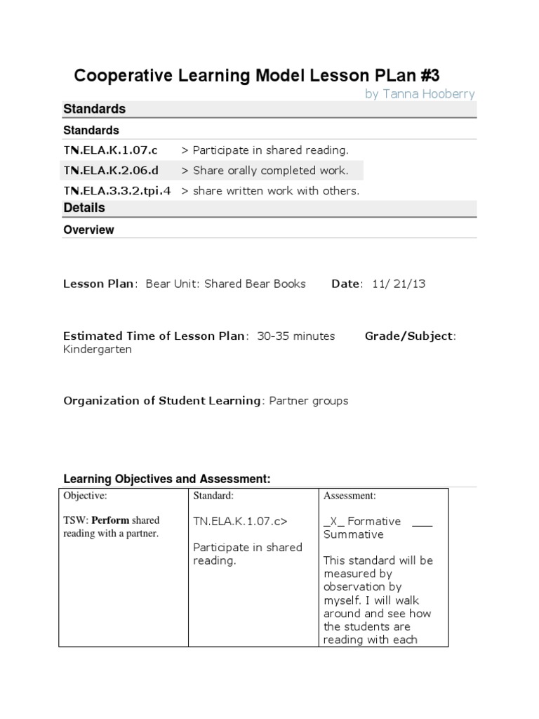 Cooperative Learning Model Lesson Plan #3: Standards | PDF ...
