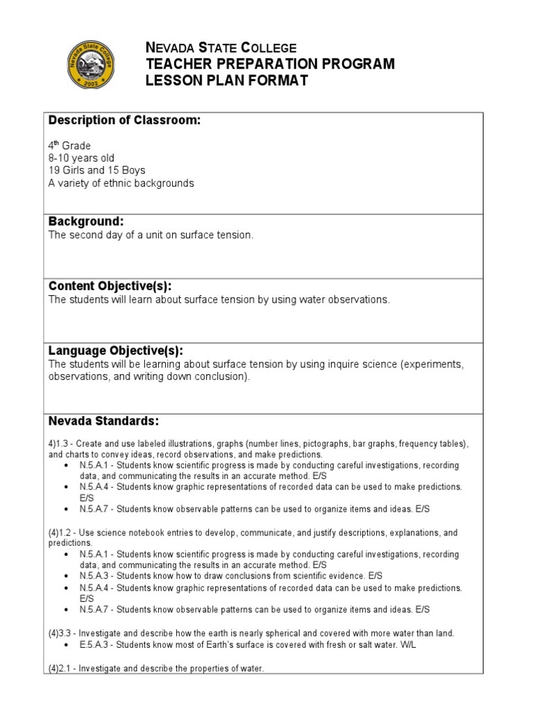 NSC Lesson Plan Science | Justification | Nature