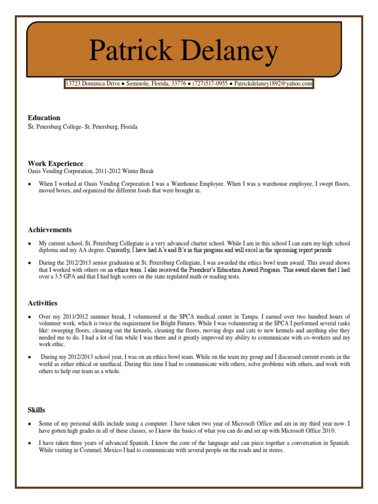 Patrick Delaney's Resume Summary | PDF