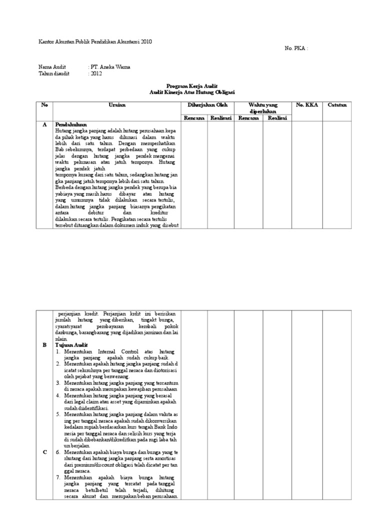 Program Kerja Audit Utang Obligasi | PDF | Pengelolaan Keuangan & Uang