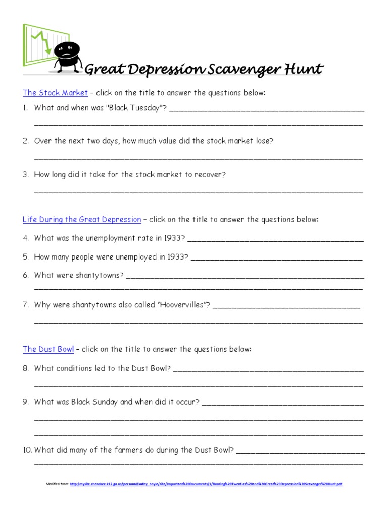 The Great Depression Scavenger Hunt | PDF | Great Depression | Economy ...