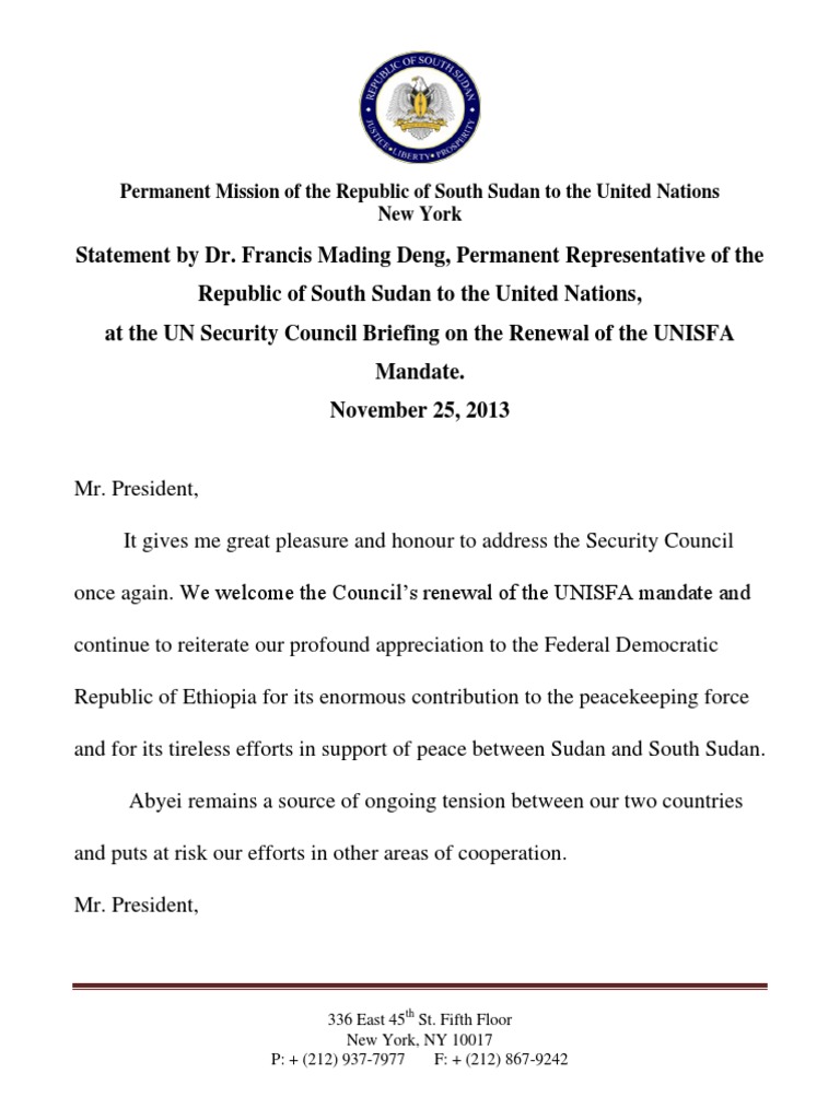 Statement by Dr. Francis Mading Deng | PDF | International Relations ...