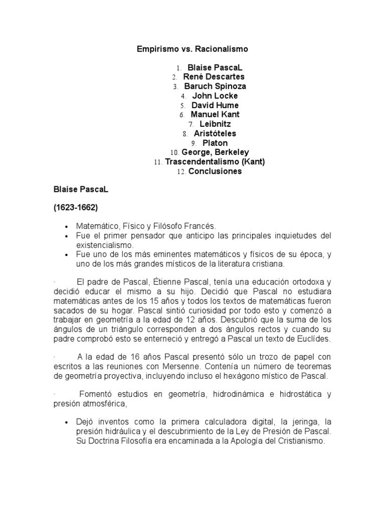 Empirismo VS Racionalismo | PDF | Empirismo | Conocimiento