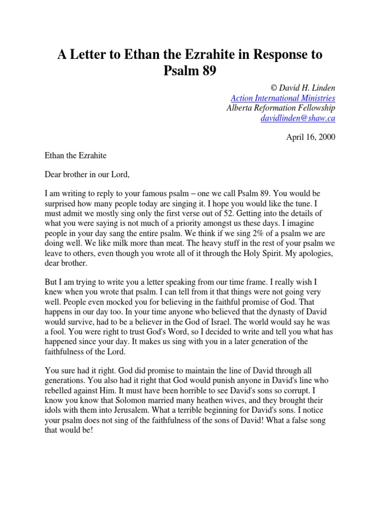 A Letter To Ethan The Ezrahite in Response To Psalm 89 | PDF | David ...