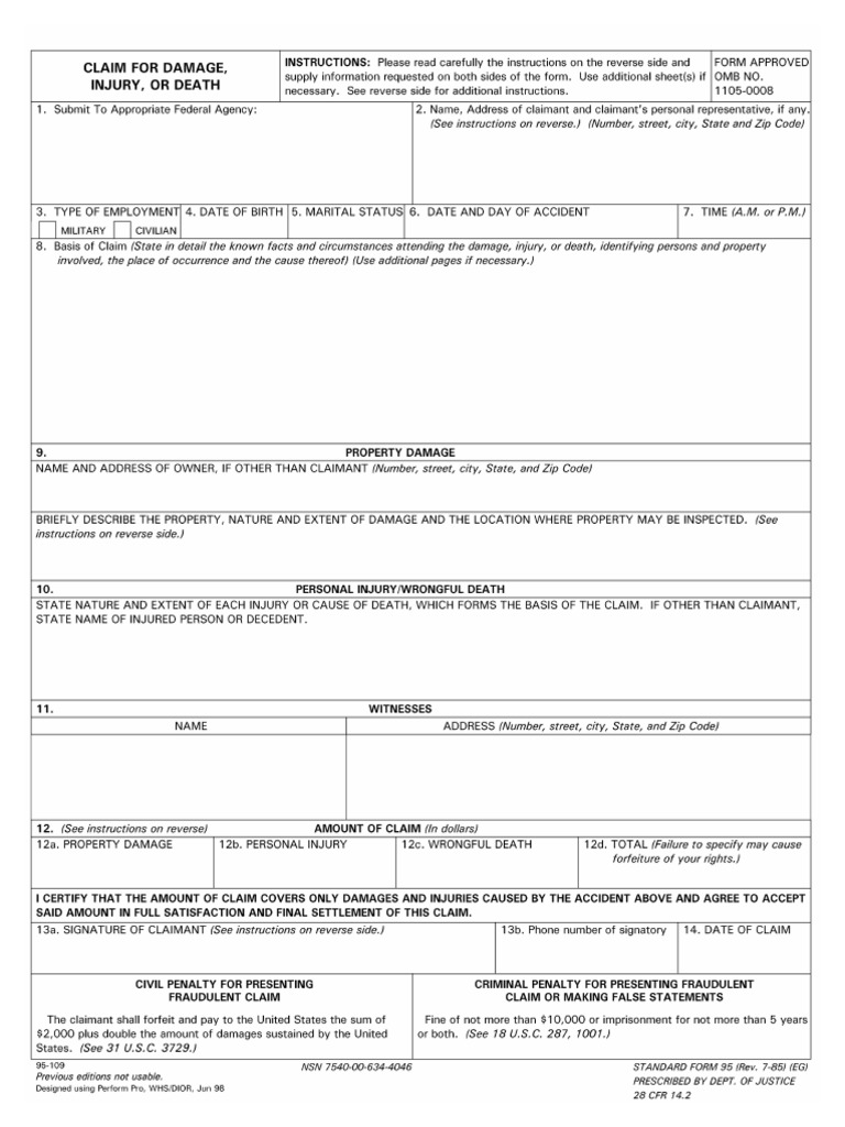 Tort Claim Form | PDF