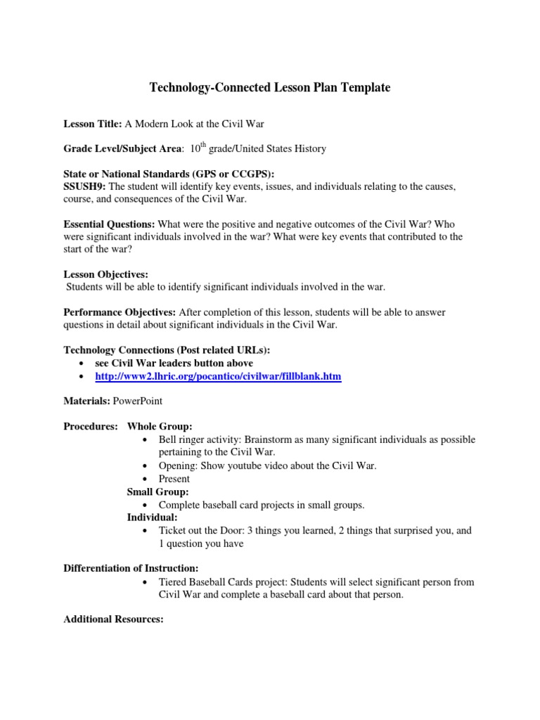 Civil War Lesson Plan for 10th Grade | PDF