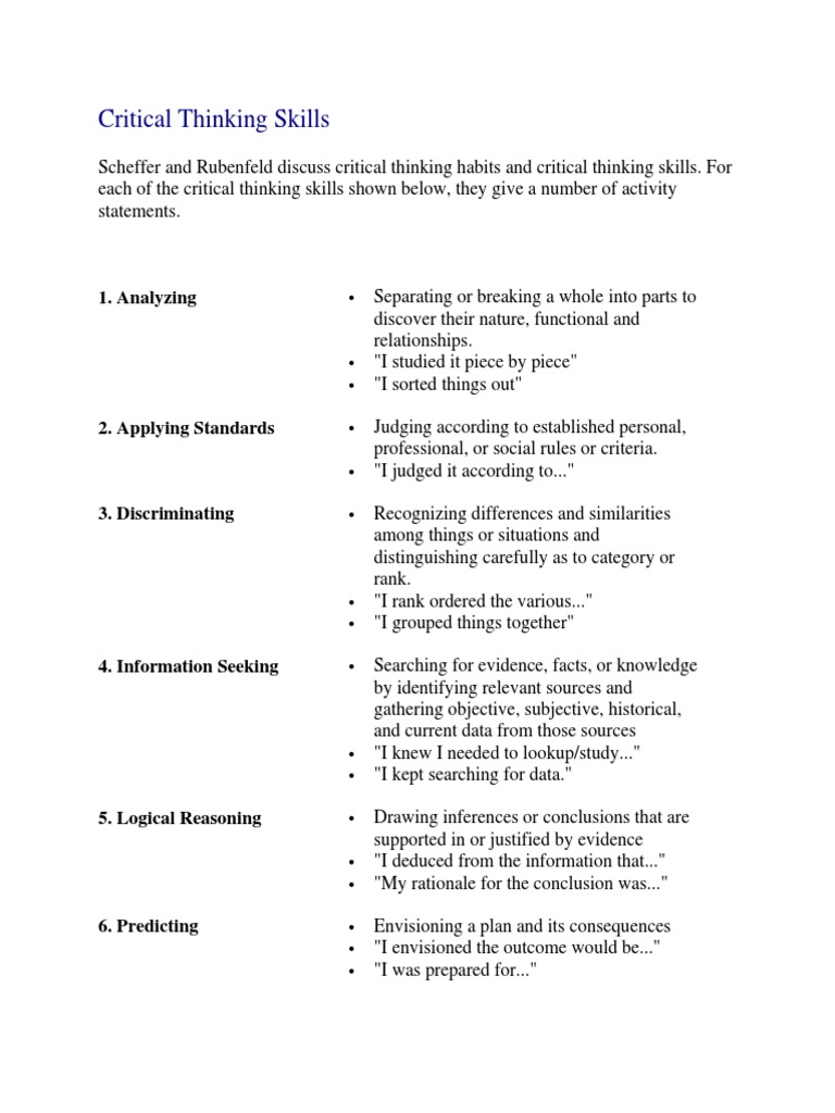An Analysis of Critical Thinking Skills and Habits According to ...