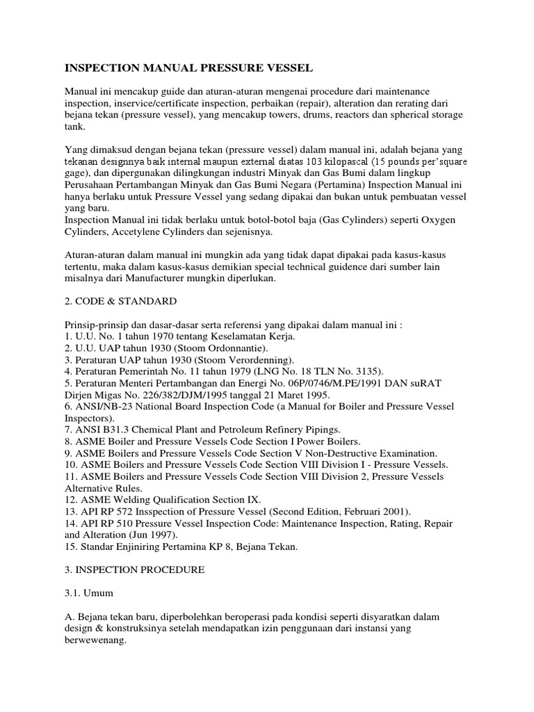 Inspection Manual Pressure Vessel | PDF