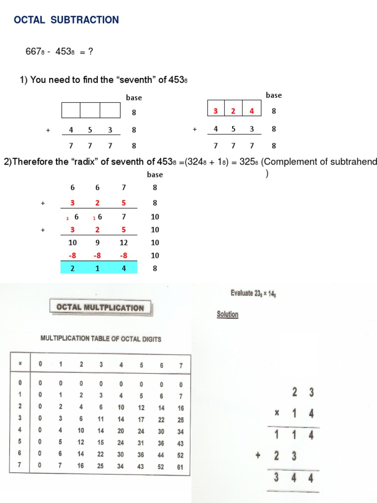 Octal Subtraction: 667 - 453 ? 1) You Need To Find The "Seventh" of 453 ...