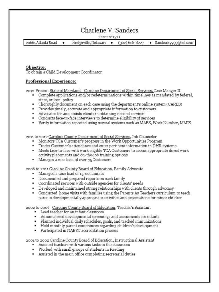 Charlene Resume 3021 | PDF | Day Care | Child Protective Services