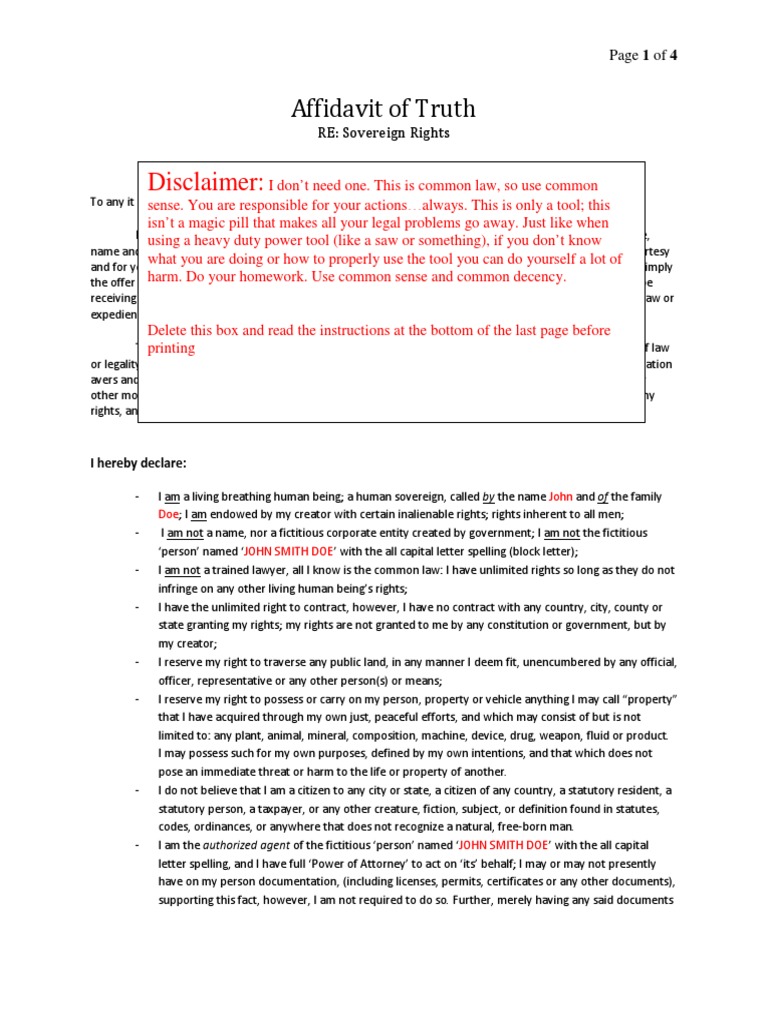 Affidavit Of Truth Template Free Affidavit Of Identity Form PDF
