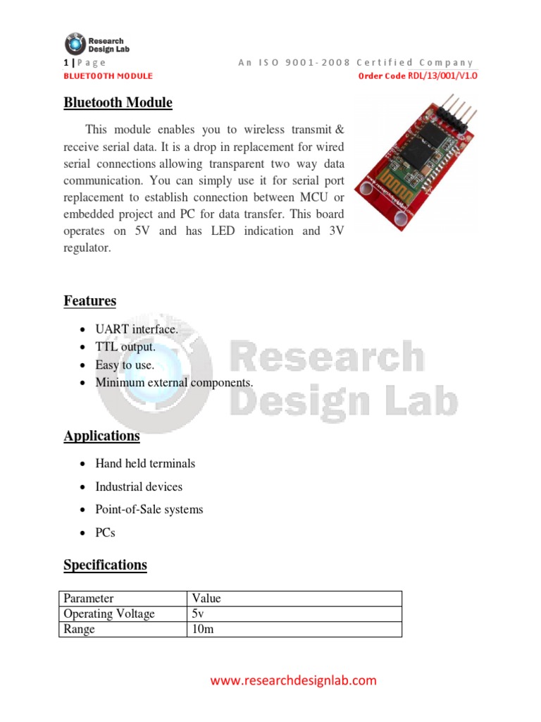 Bluetooth Module | PDF | Usb | Data Transmission