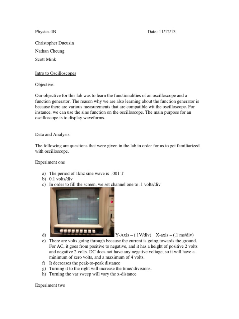 Lab 10 (Oscilloscope) | PDF | Science & Mathematics | Technology ...