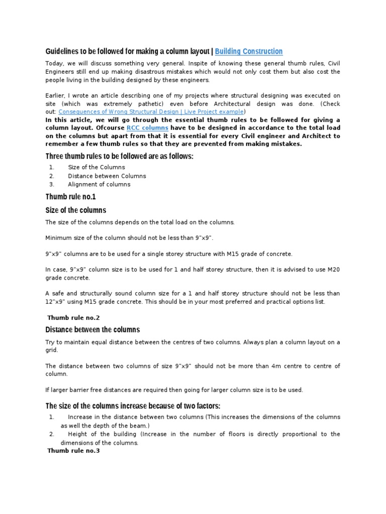 Guidelines To Be Followed For Making A Column Layout - : Building ...