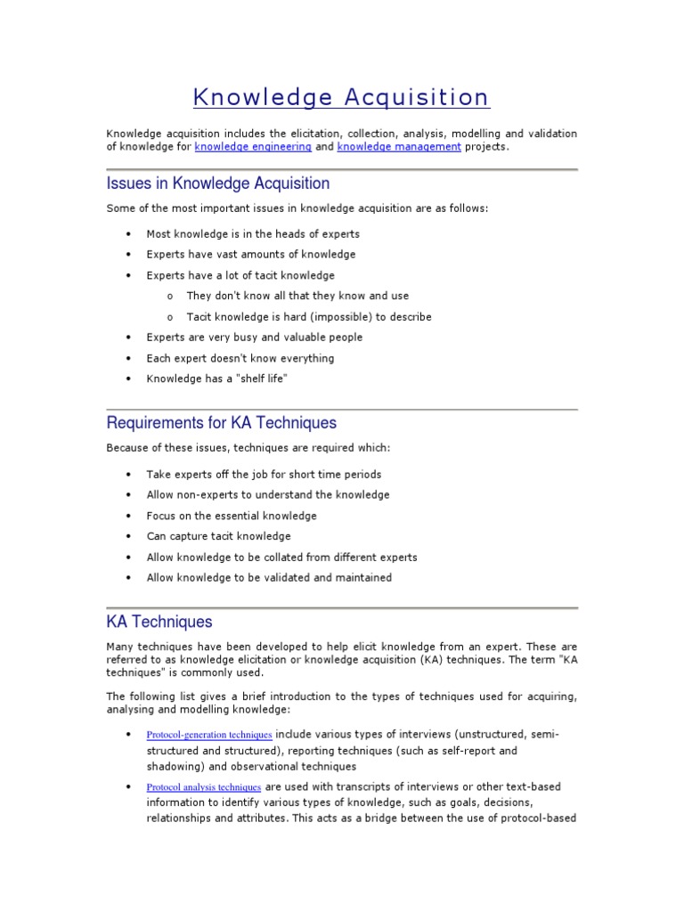 Knowledge Acquisition | PDF | Ontology (Information Science) | Expert