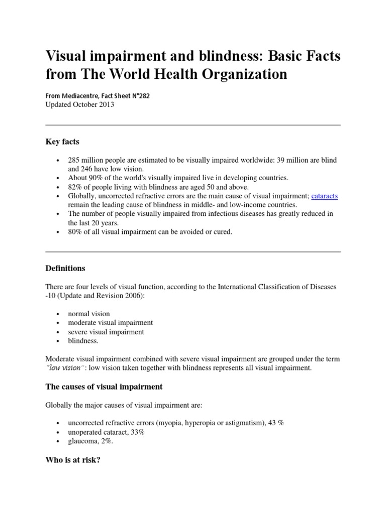 Visual Impairment and Blindness | PDF | Visual Impairment | World ...