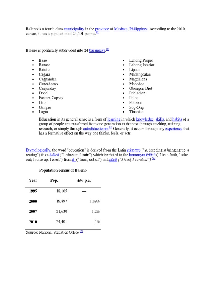 Baleno, Masbate: Population & Barangays | PDF