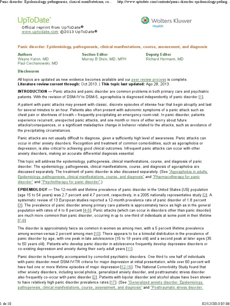 Panic Disorder - Epidemiology, Pathogenesis, Clinical Manifestations ...