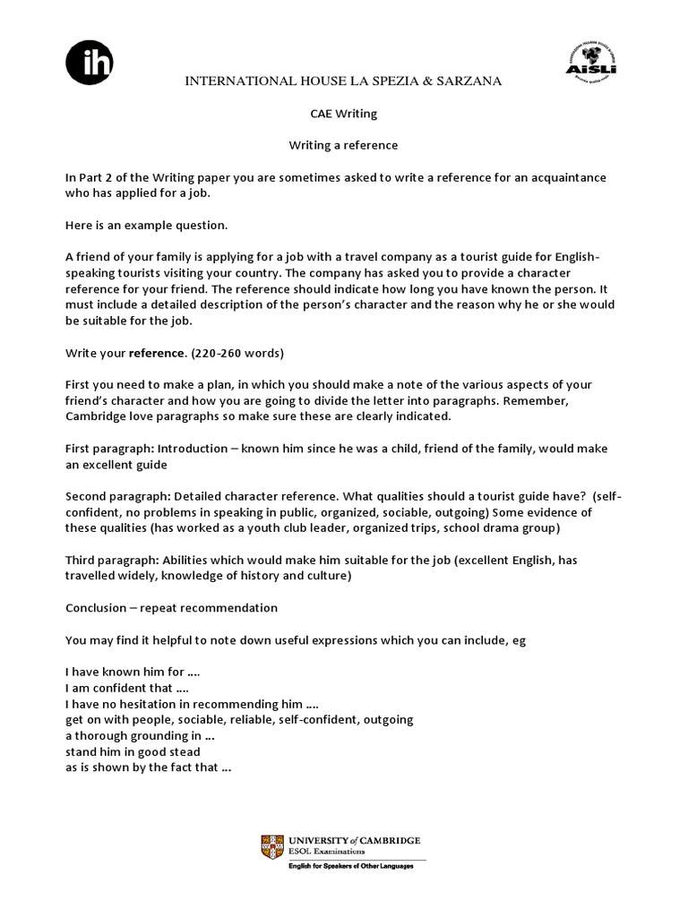 CAE Character Reference Writing Guide | PDF | Epistemology ...