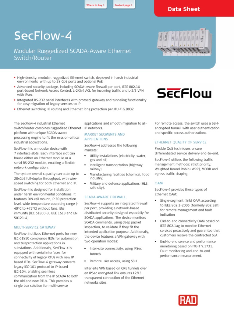 Secflow-4: Modular Ruggedized Scada-Aware Ethernet Switch/Router | PDF ...