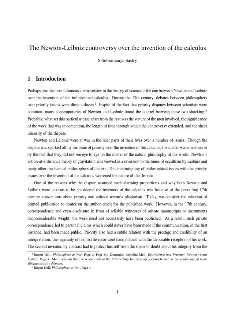 The Newton-Leibniz Controversy Over The Invention of The Calculus | PDF ...
