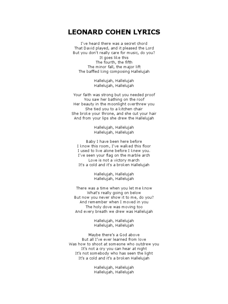 Hallelujah Lyrics | PDF | Language Arts & Discipline | Art