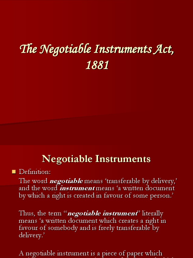 Negotiable Instruments Act, 1881 | PDF | Negotiable Instrument ...
