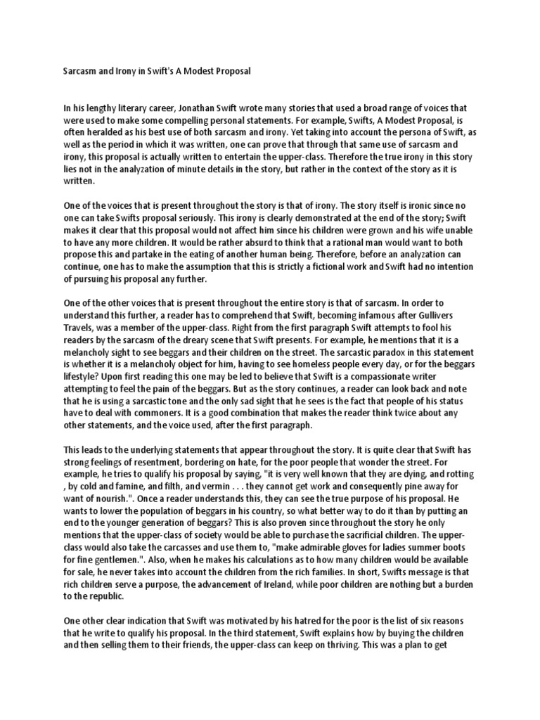 Modest Proposal Essay | PDF | Irony