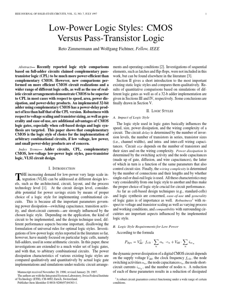 Low Power Logic Style | PDF | Cmos | Electronic Circuits