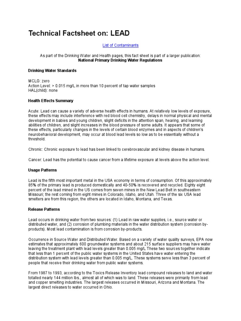 Lead Techincal Fs EPA | PDF | Lead | Solubility