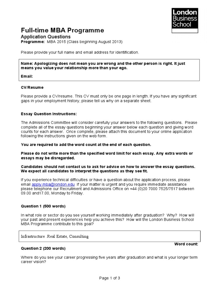 MBA 2015 Application Essay Questions | PDF | Economies | Business