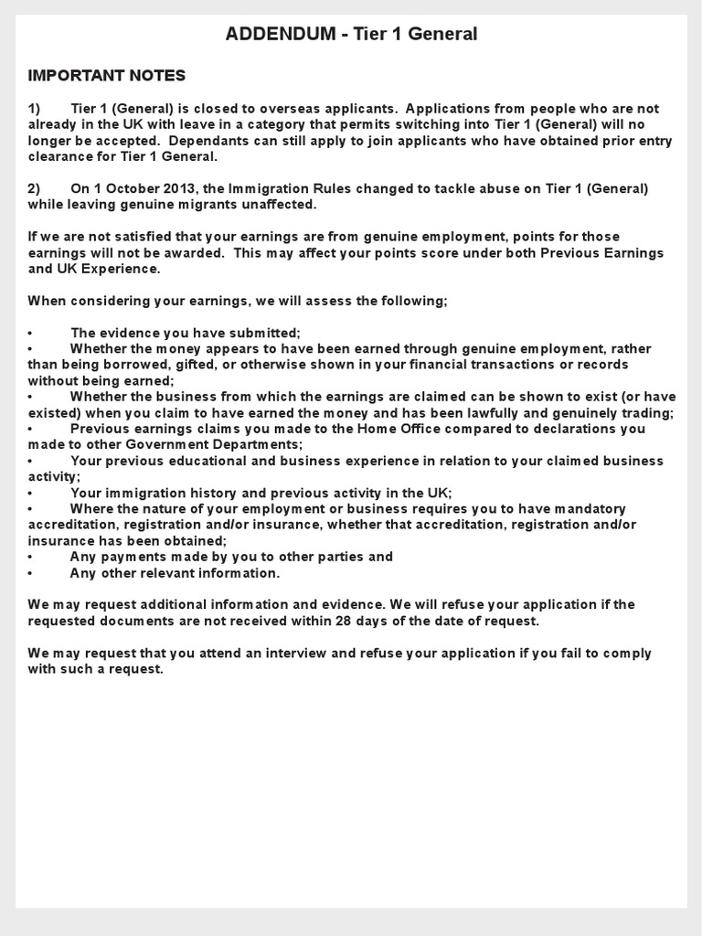 ADDENDUM - Tier 1 General: Important Notes | Download Free PDF ...