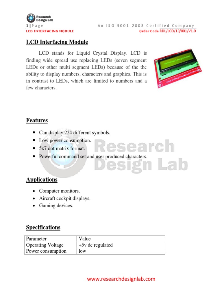 LCD Interfacing Module | PDF | Liquid Crystal Display | Light Emitting ...