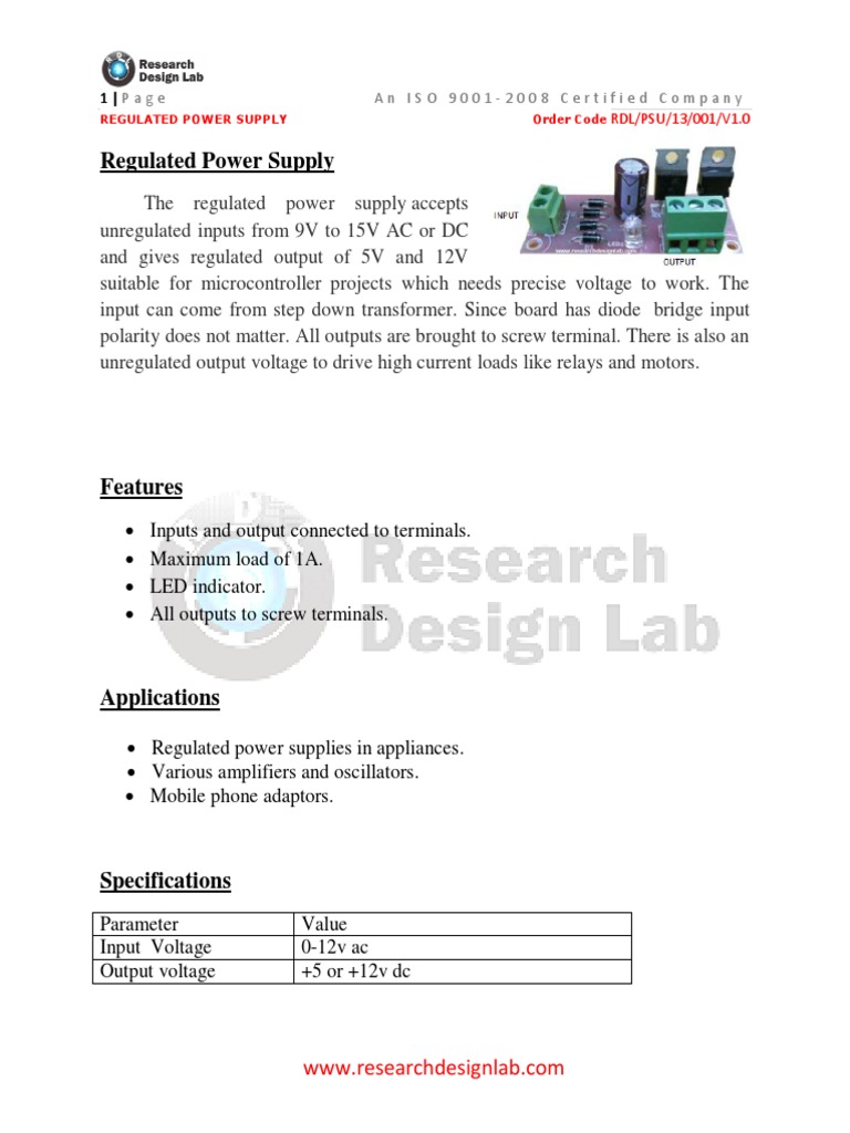 Regulated Power Supply | PDF | Power Supply | Rectifier