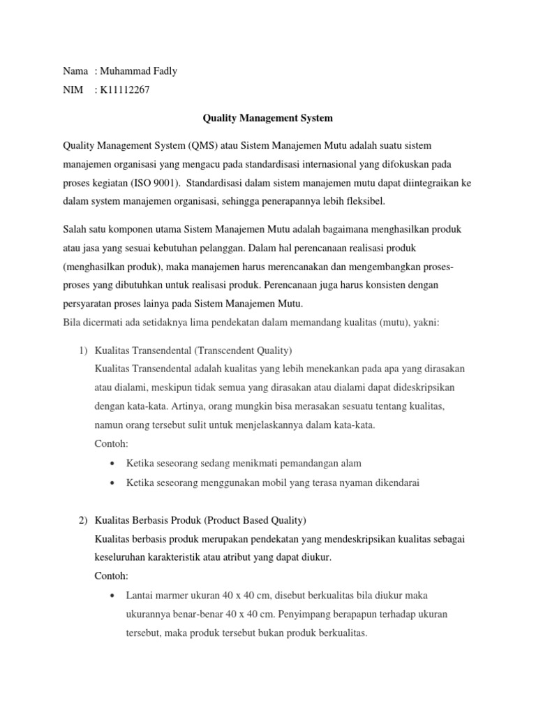 Quality Management System | PDF