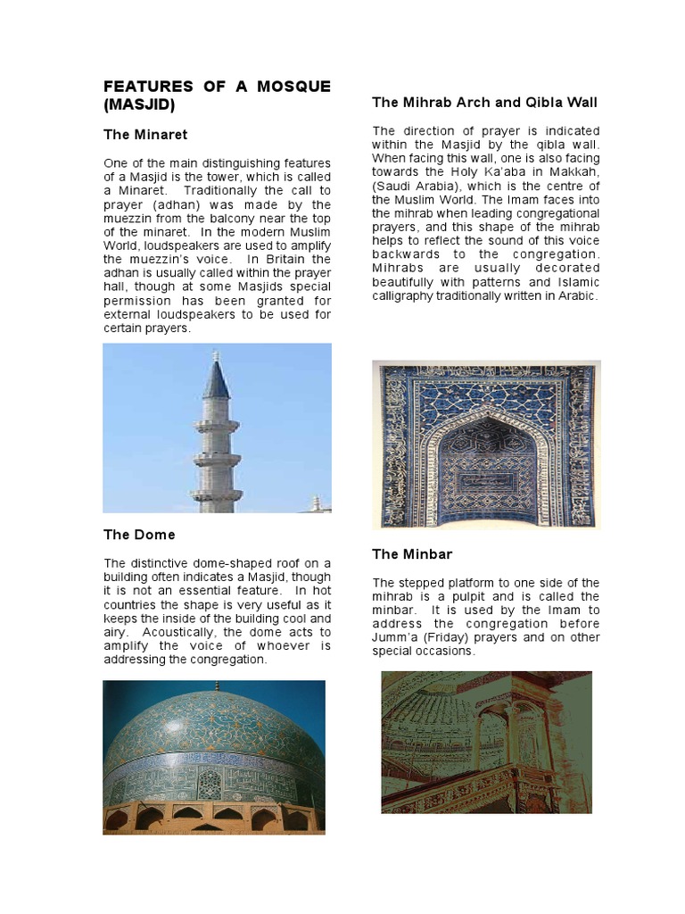 Features of A Mosque | PDF | Mosque | Monotheistic Religions