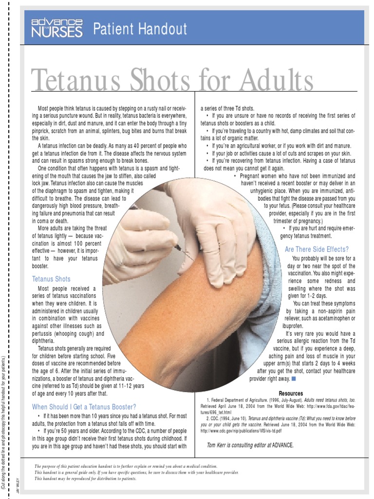 Tetanus Shots For Adults: Patient Handout | PDF | Veterinary Medicine ...