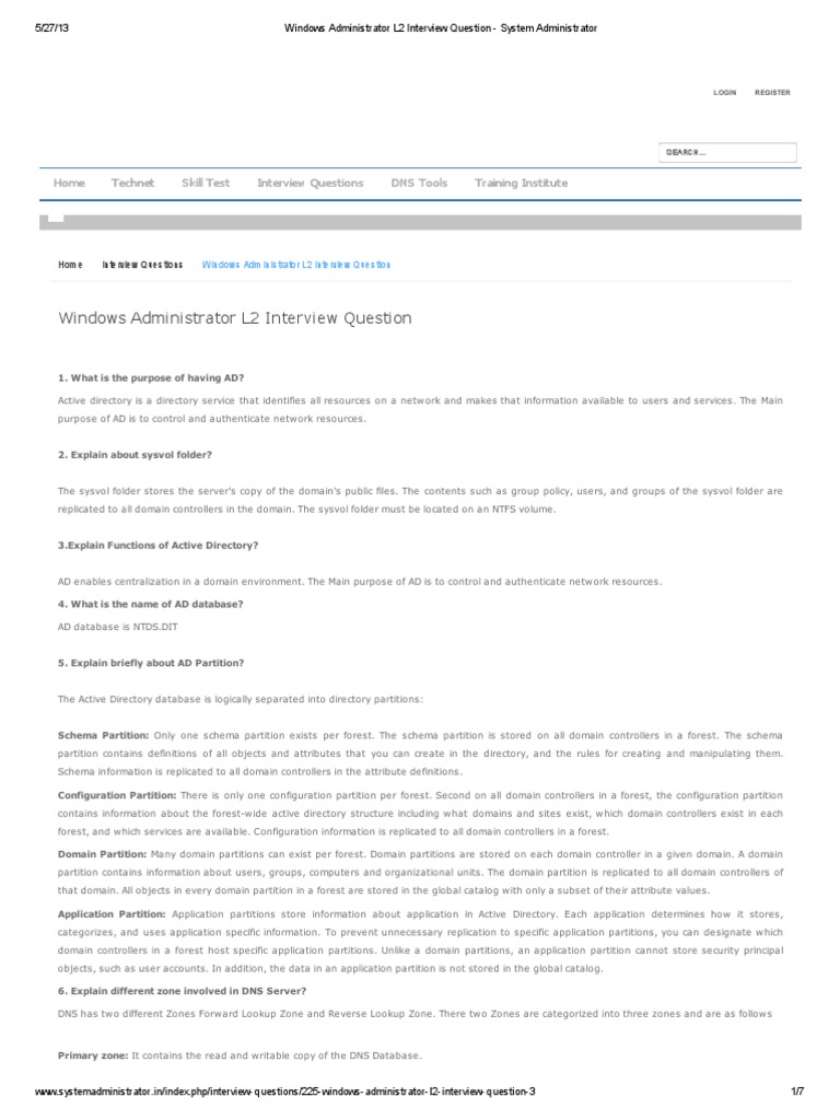 Windows Administrator L2 Interview Question - System Administrator ...