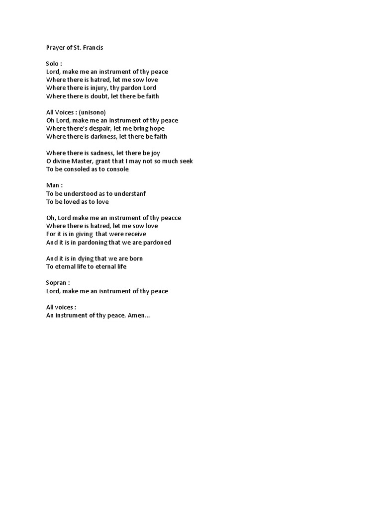 Lirik Lagu Prayer of ST Francis | PDF | Poetry