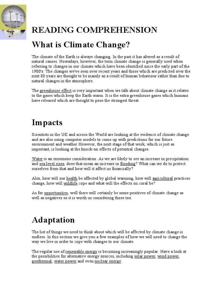 Reading Comprehension | PDF | Climate | Climate Change