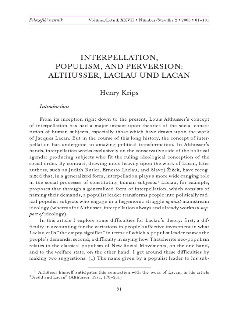 Interpellation | PDF | Louis Althusser | Jacques Lacan
