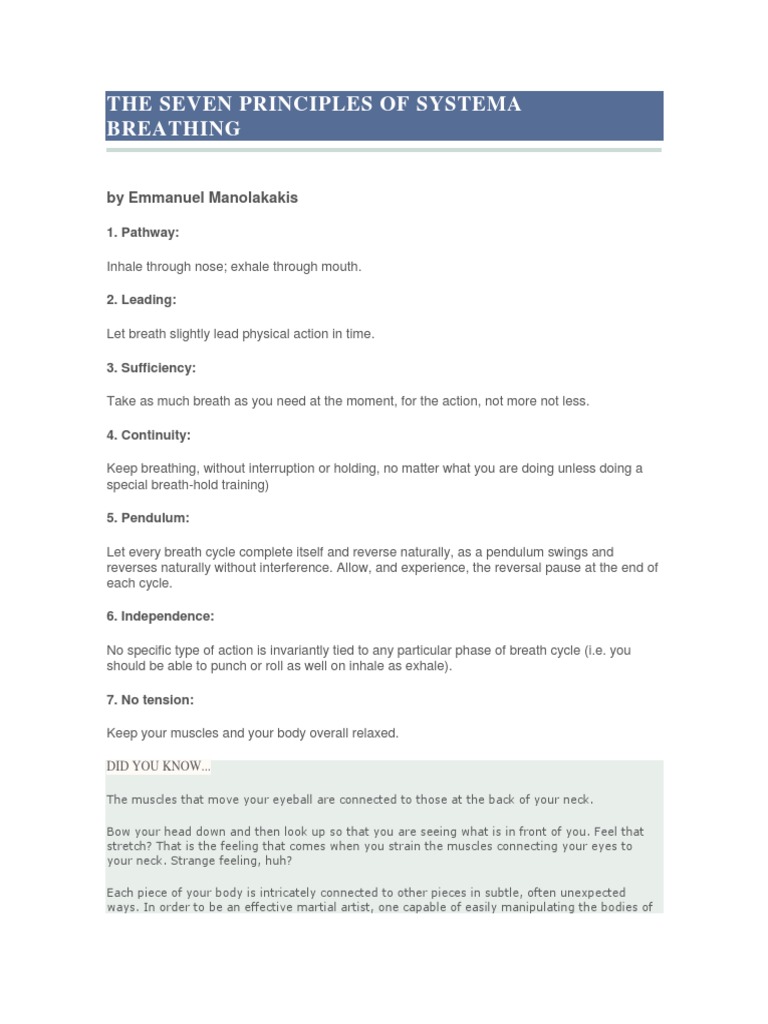 The Seven Principles of Systema Breathing | PDF | Sports | Nature