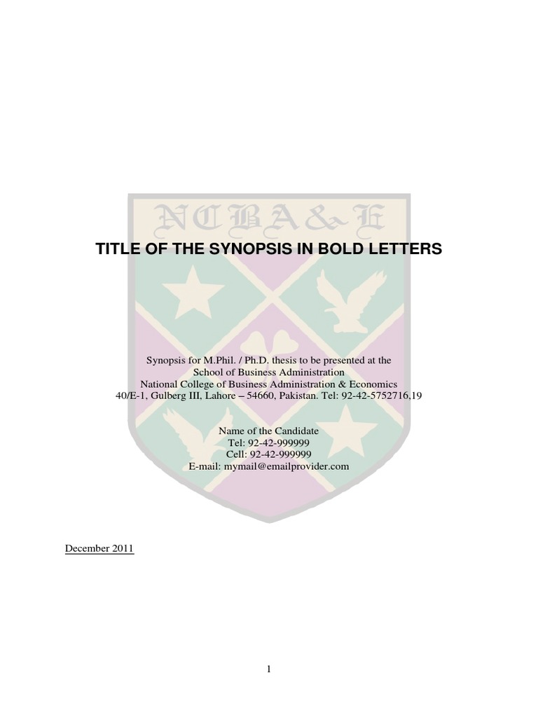 Sample Synopsis | Download Free PDF | Doctor Of Philosophy | Thesis