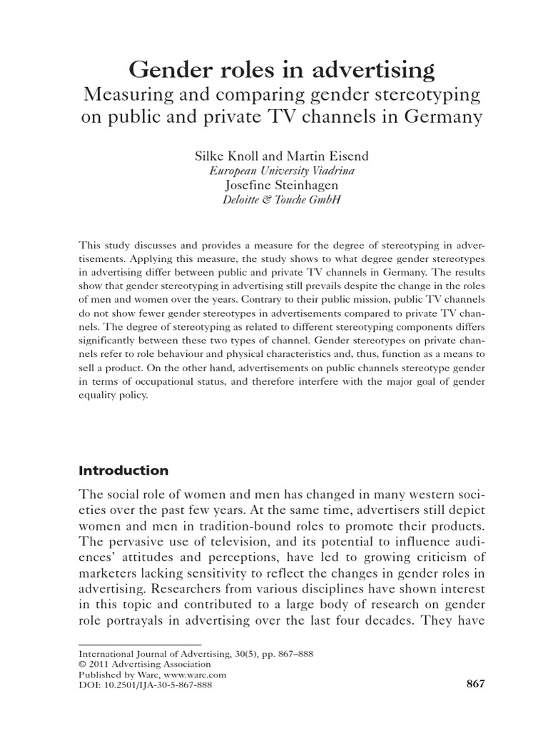 Gender Roles in Advertising | PDF | Gender Role | Stereotypes
