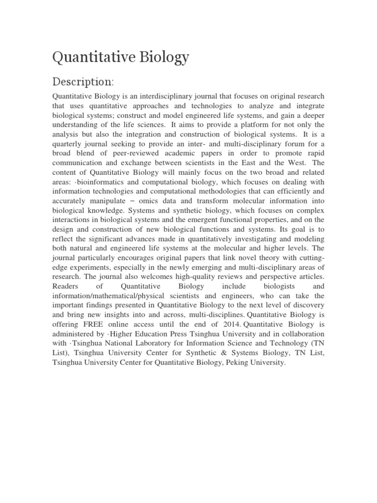 Quantitative Biology | PDF | Emergence | Science